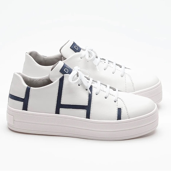 dyan | Shoes | Dyan Ava Shoes Size 35 White Leather Navy Accents ...